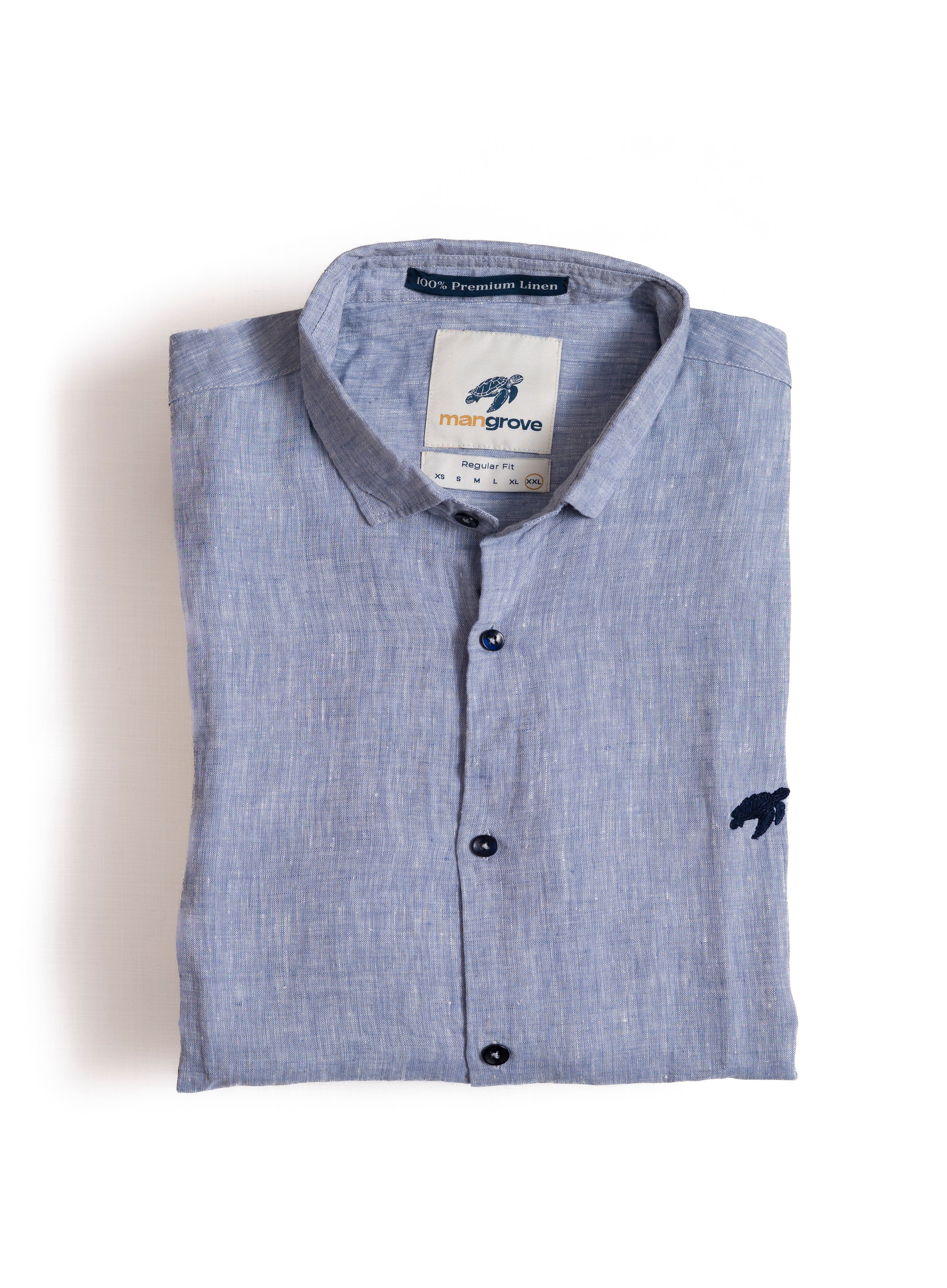 Linen Regular Fit Chambray Blue Shirt – Mangrove